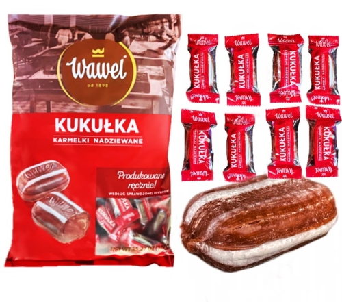 Cukierki Nadziewane KUKUŁKA Karmelki Kakaowe z Alkoholem WAWEL 1kg ...